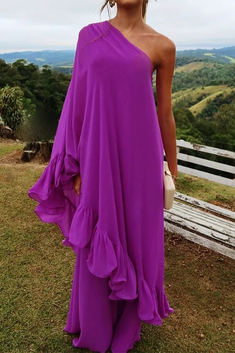 Genoveva® | Sexy ruffle irregular slanted shoulder irregular dresses ...